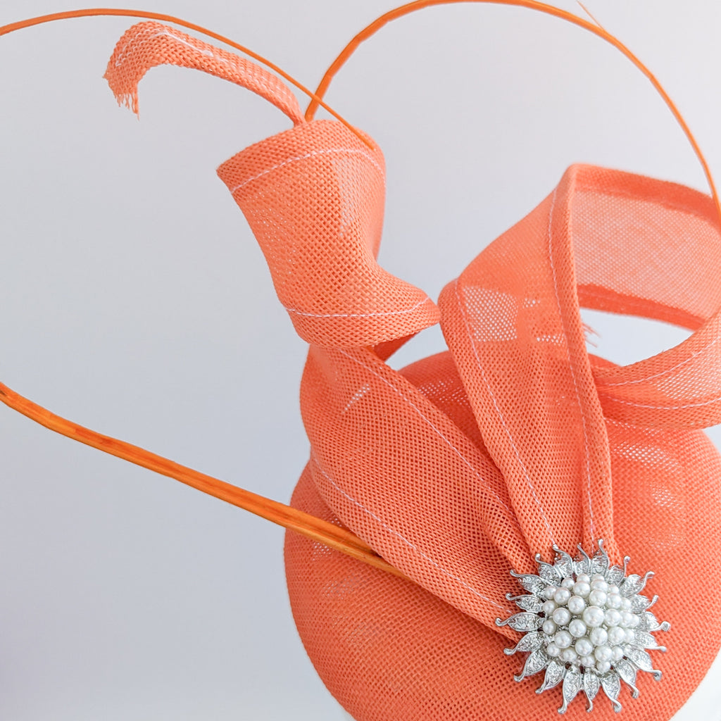 Coral orange pearl fascinator hat – House of Hats