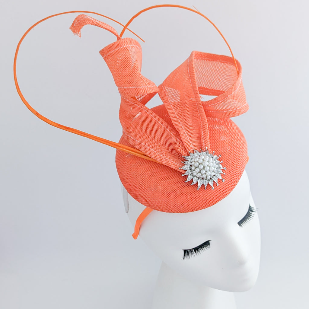 Coral orange pearl fascinator hat – House of Hats