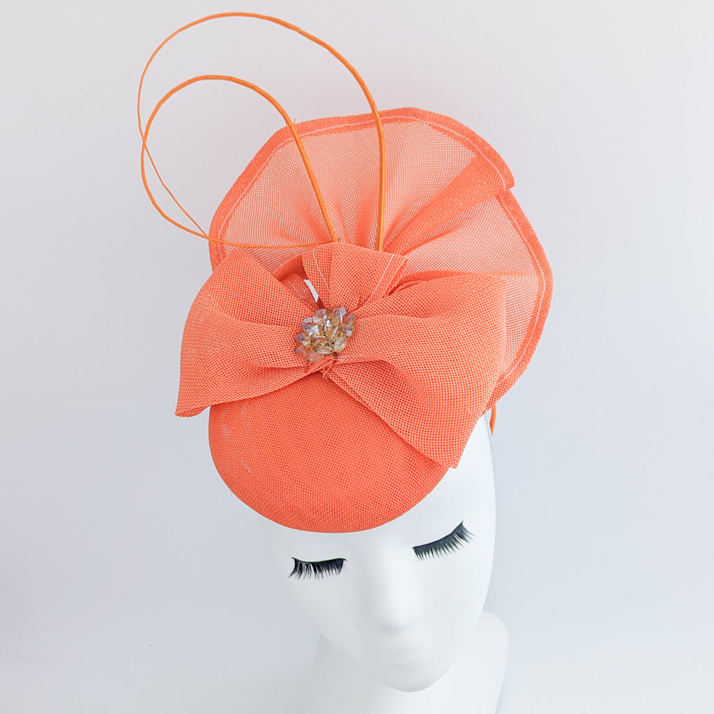 Coral orange crystal bow fascinator hat – House of Hats