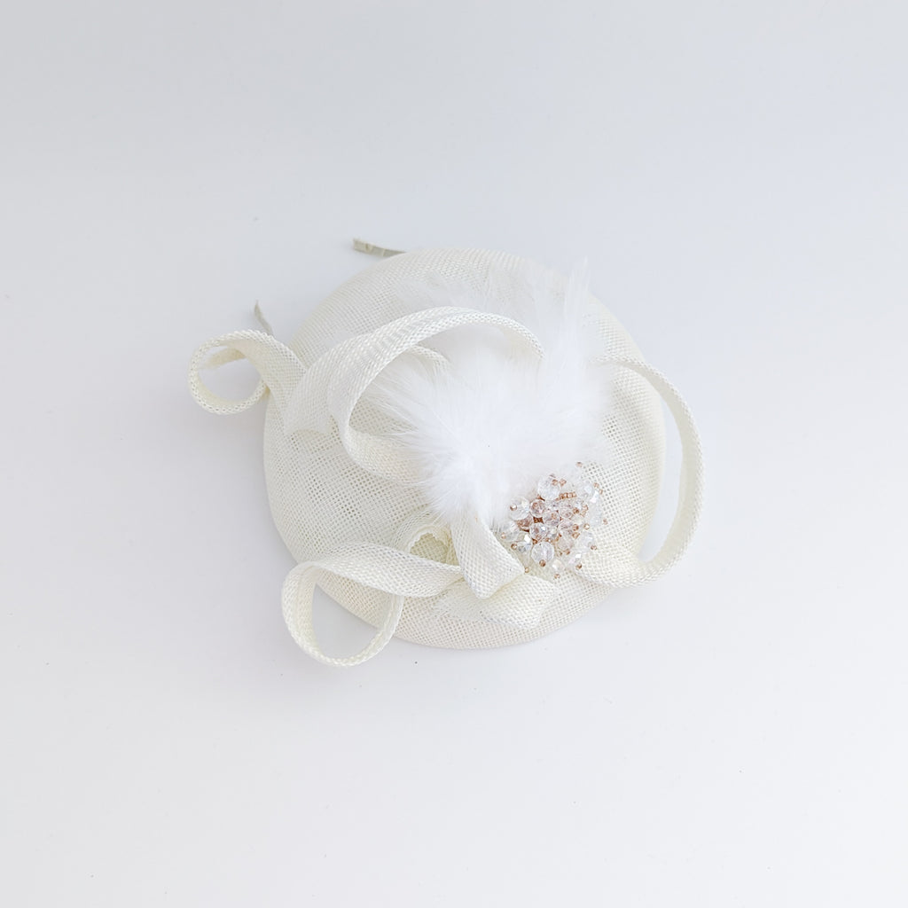 Cream crystal feather fascinator hat – House of Hats
