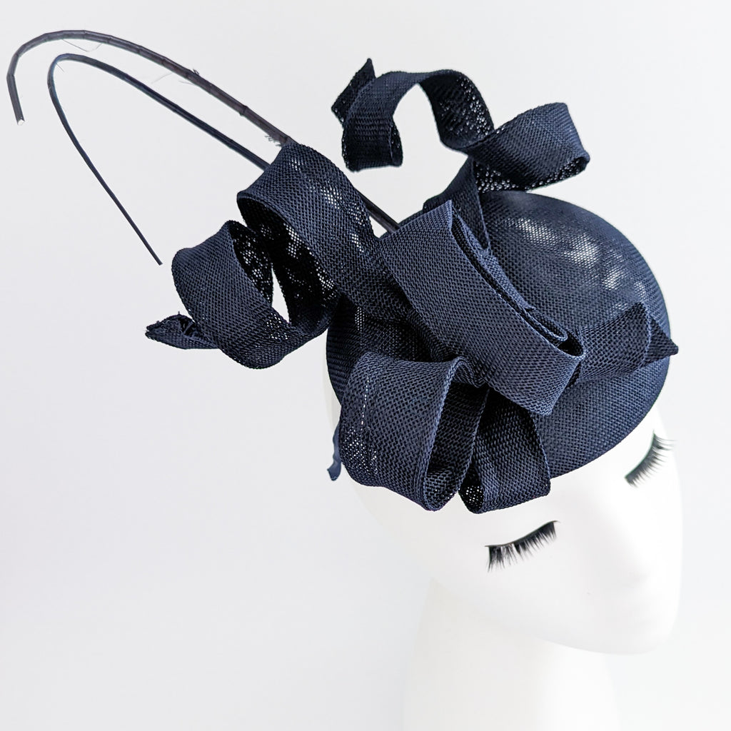Navy blue spiral loop fascinator hat – House of Hats