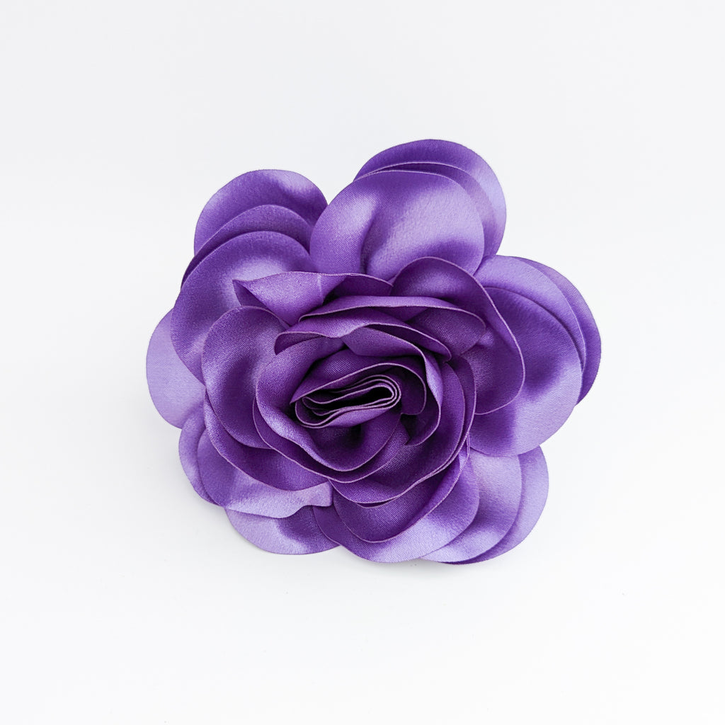 Large violet purple satin rose fascinator hat – House of Hats
