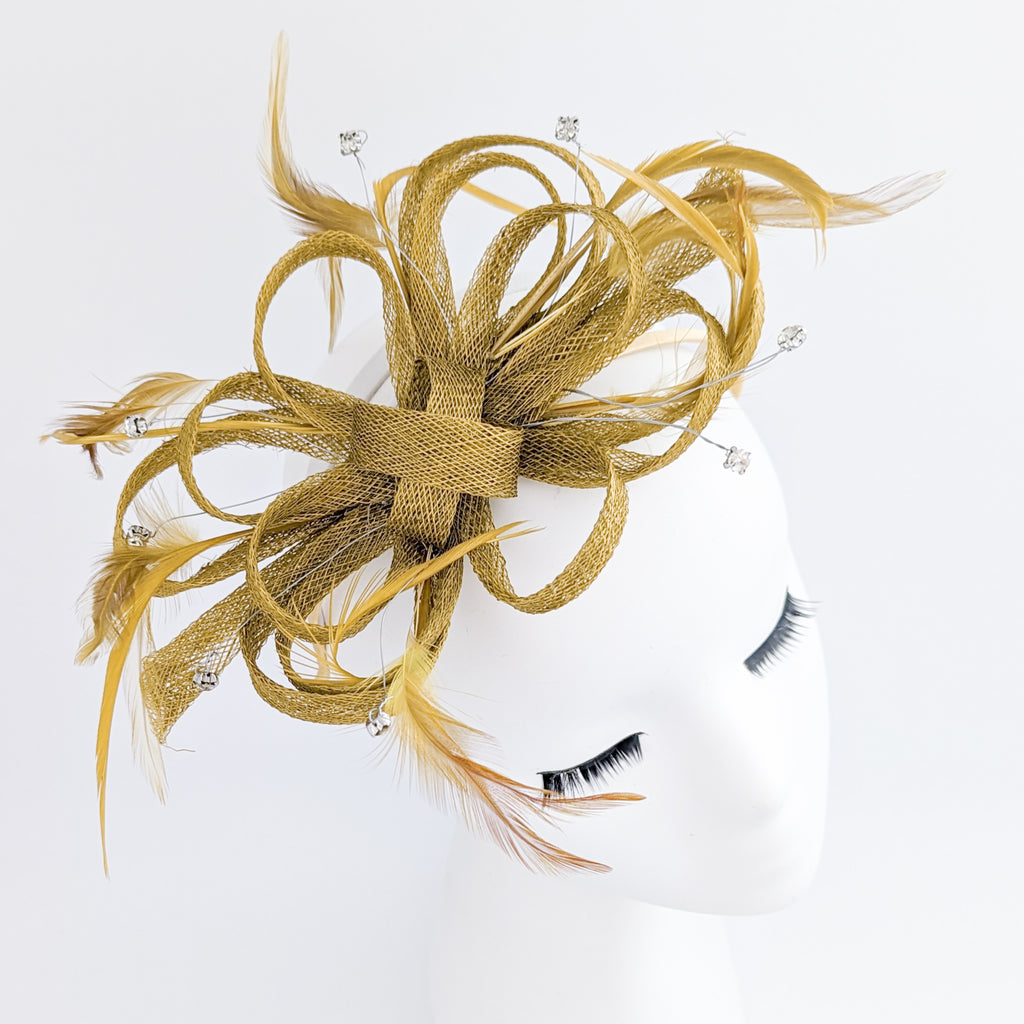 Bronze brown crystal feather fascinator hat – House of Hats