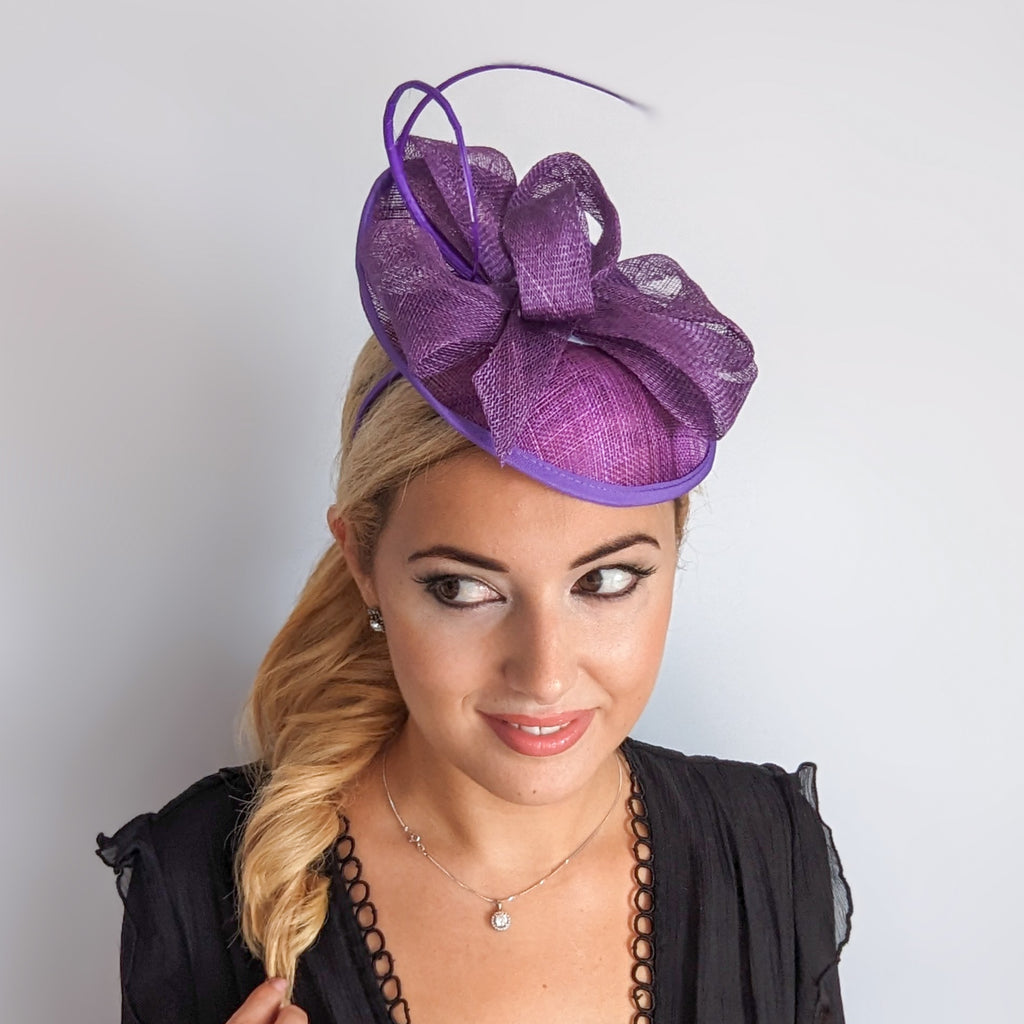 Royal purple disc saucer fascinator hat – House of Hats