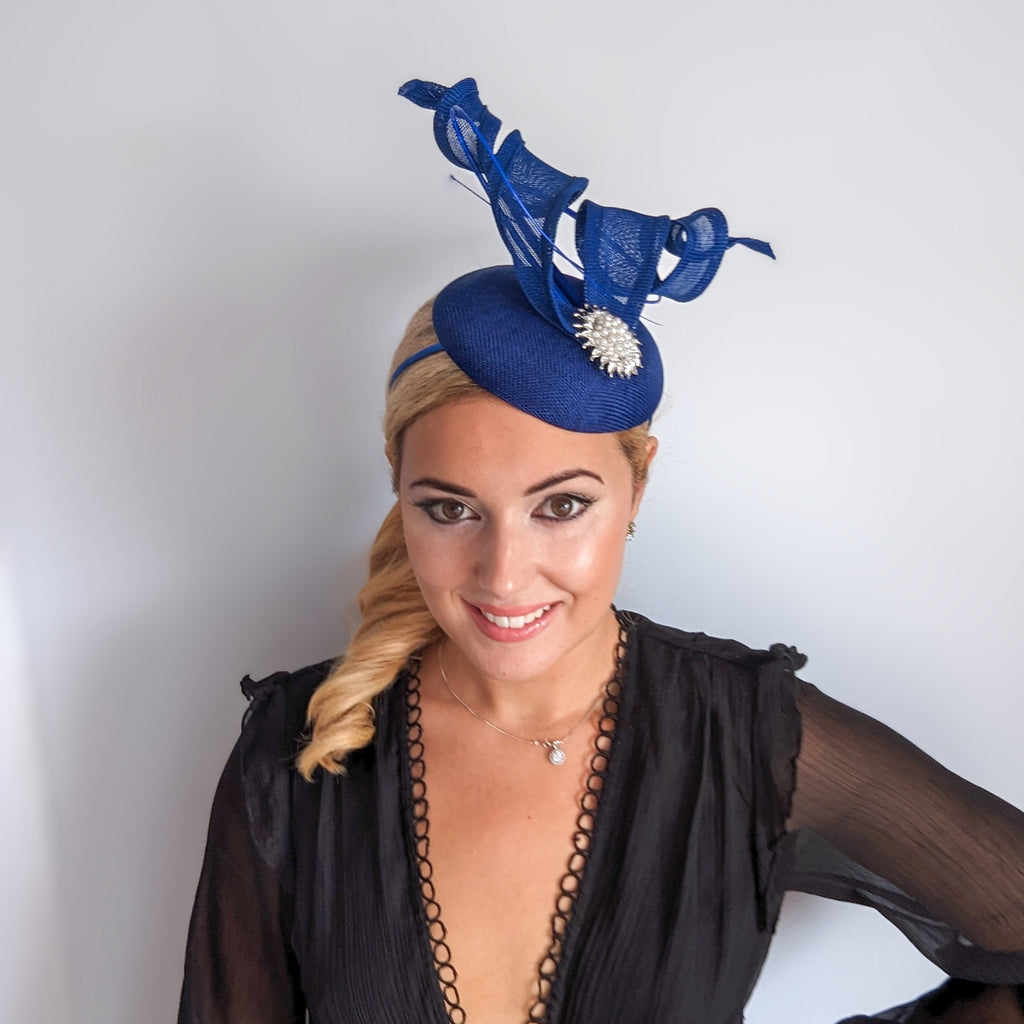 Royal cobalt blue pearl fascinator hat – House of Hats