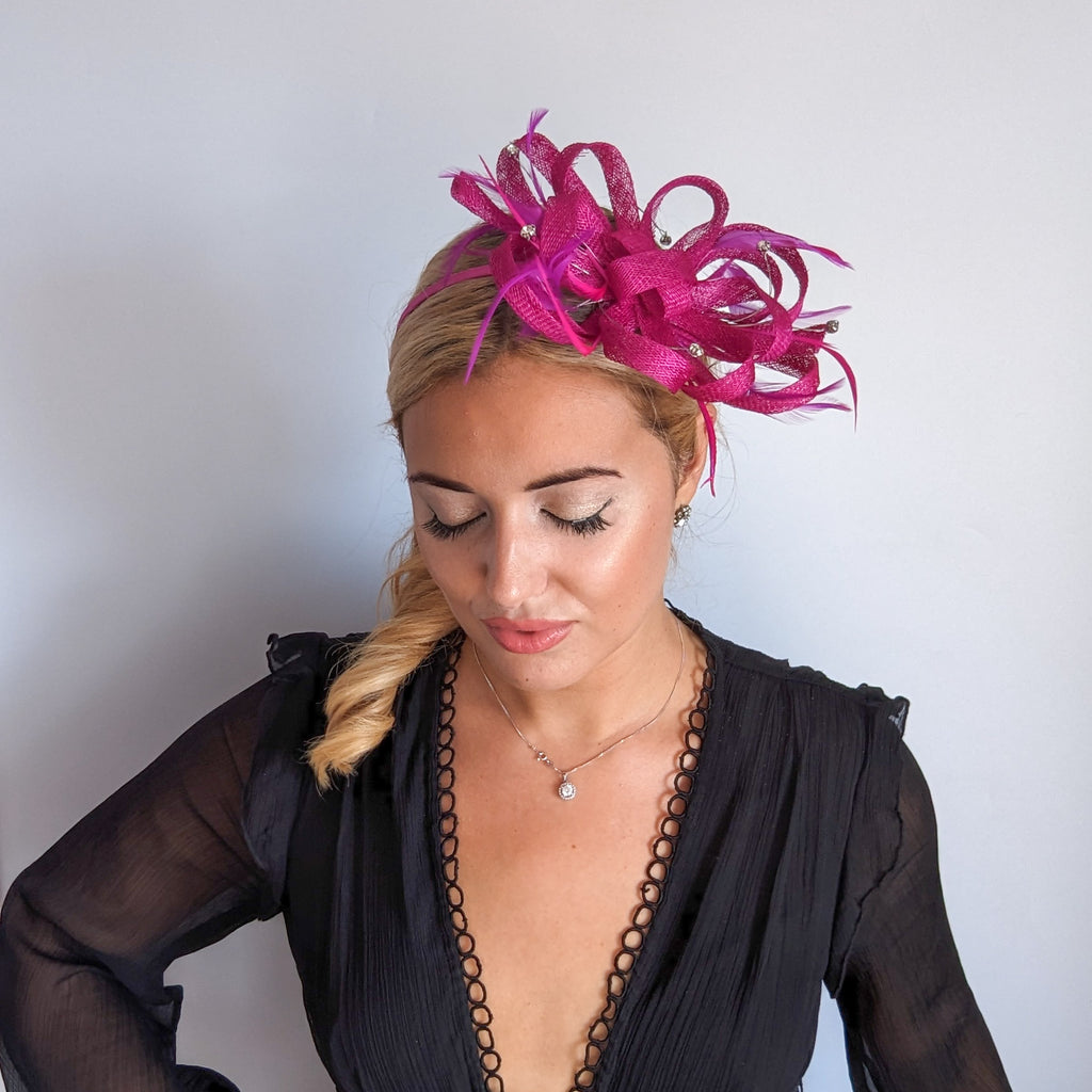 Magenta pink crystal feather fascinator hat – House of Hats