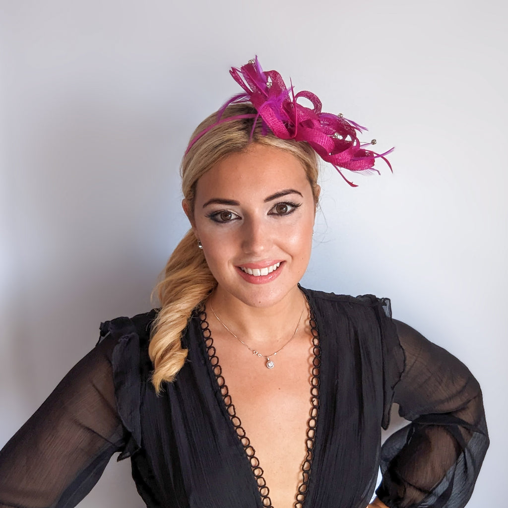 Magenta pink crystal feather fascinator hat – House of Hats
